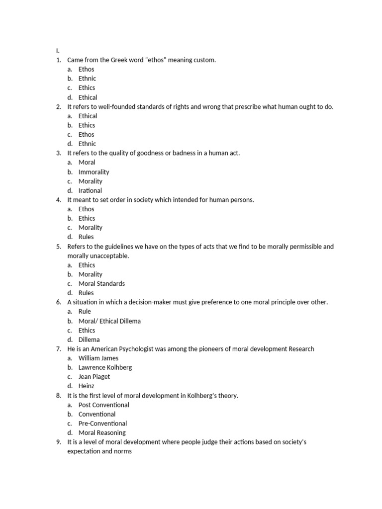 Midterm Examination For Ethics | PDF | Morality | Reason