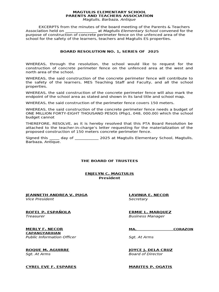 PTA Resolution No. 1, S. 2025 | PDF