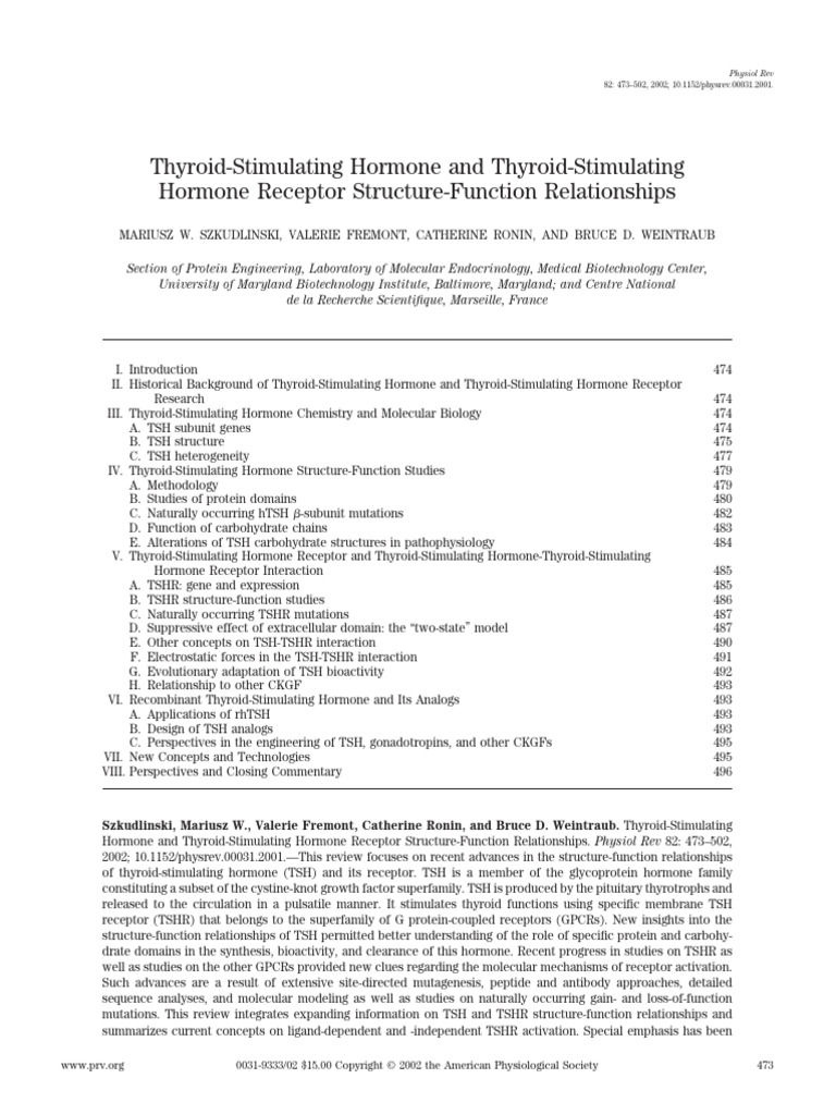 Szkudlinski Et Al 2002 Thyroid Stimulating Hormone And Thyroid Stimulating Hormone Receptor