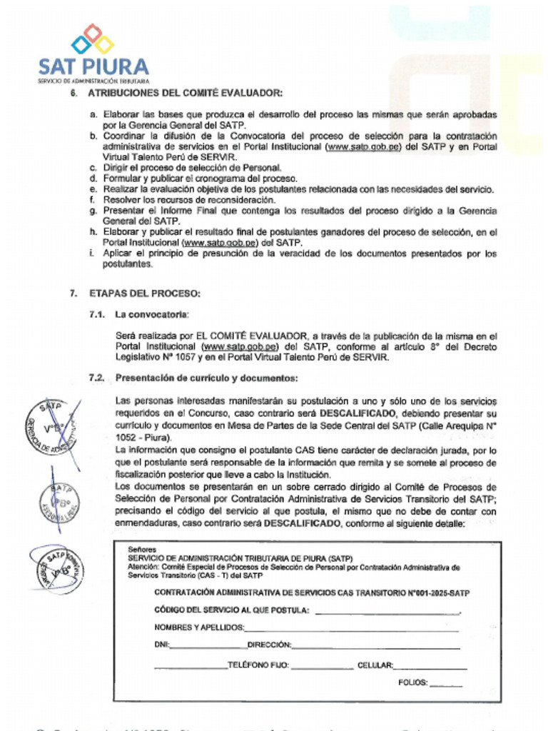 Convocatoria Cas Transitorio 001-2025-Satp | PDF
