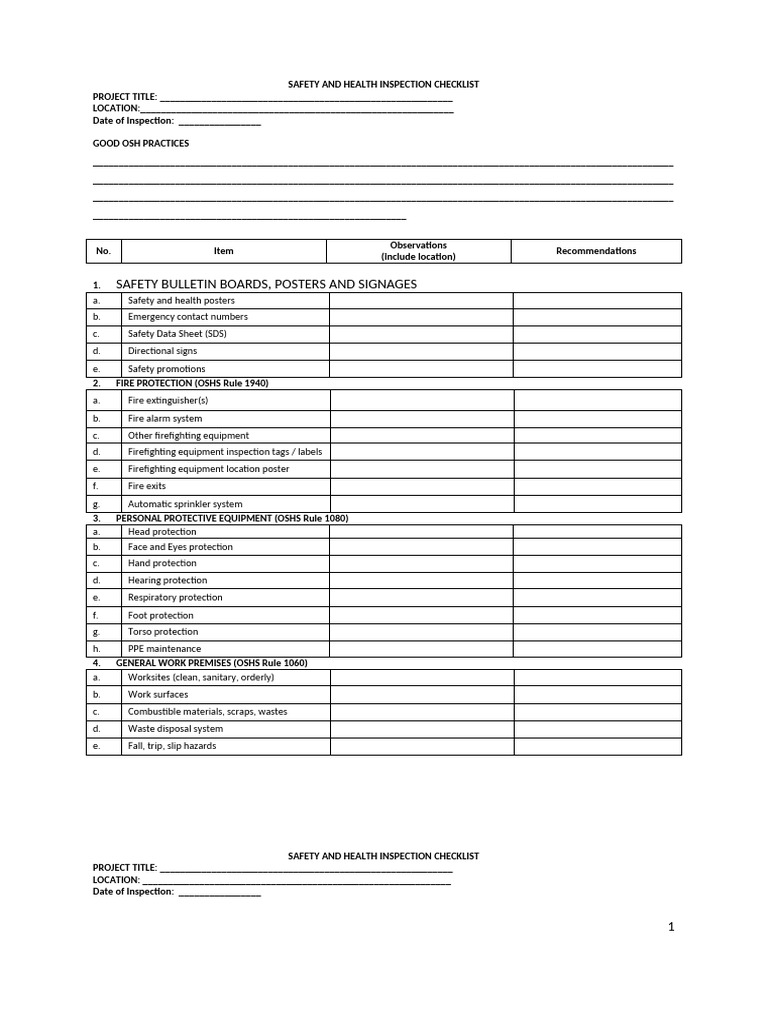 Safety and Health Inspection Checklist | PDF | Firefighting ...