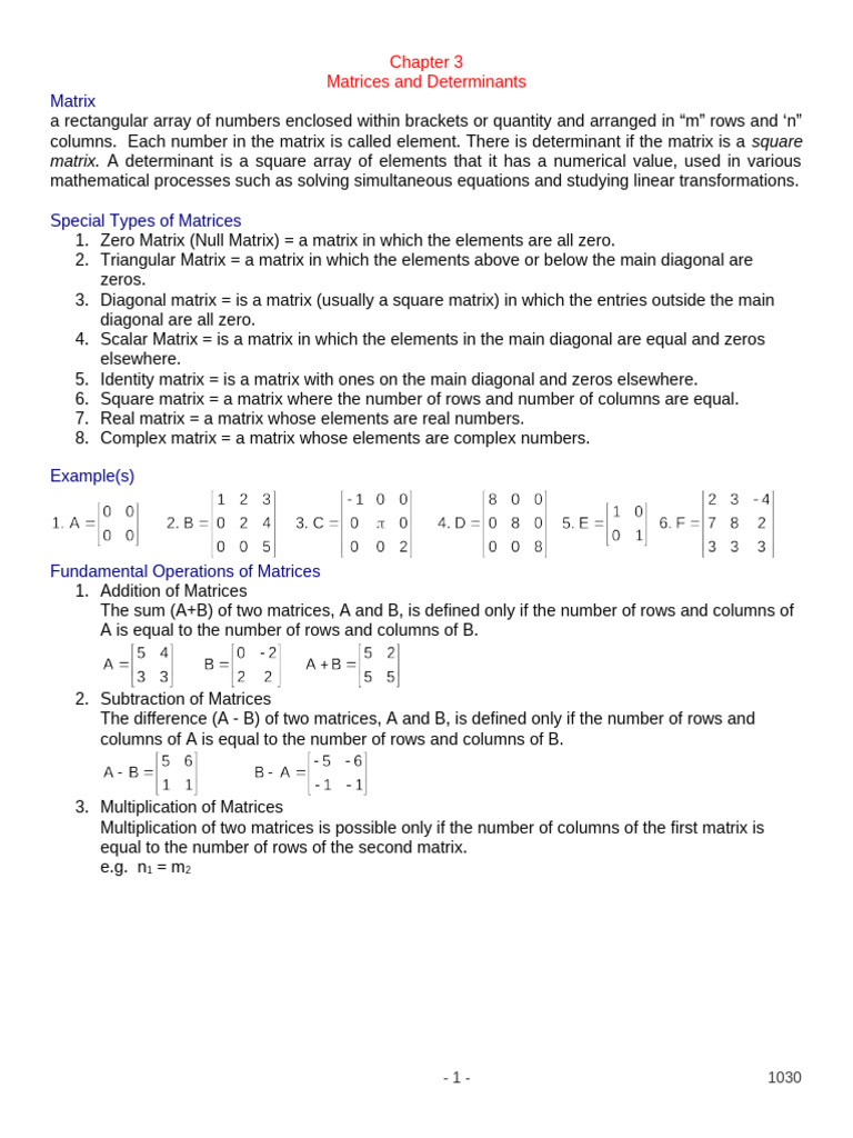Matrices and Determinants | PDF | Matrix (Mathematics) | Determinant