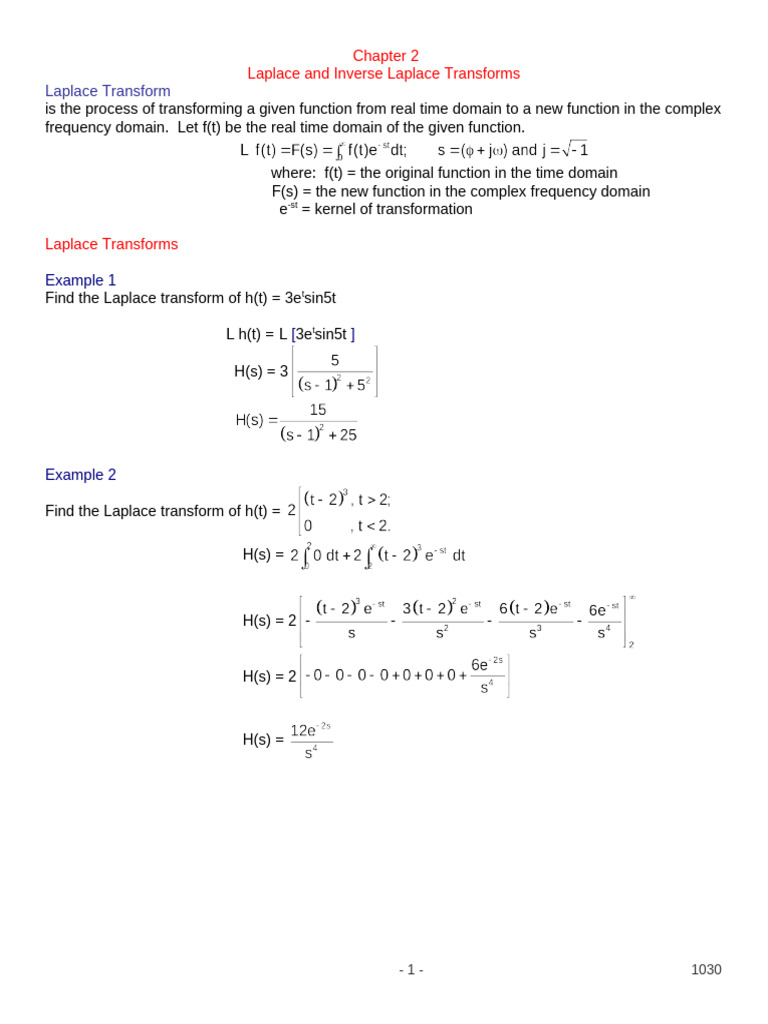 2.1 Laplace Transforms | PDF