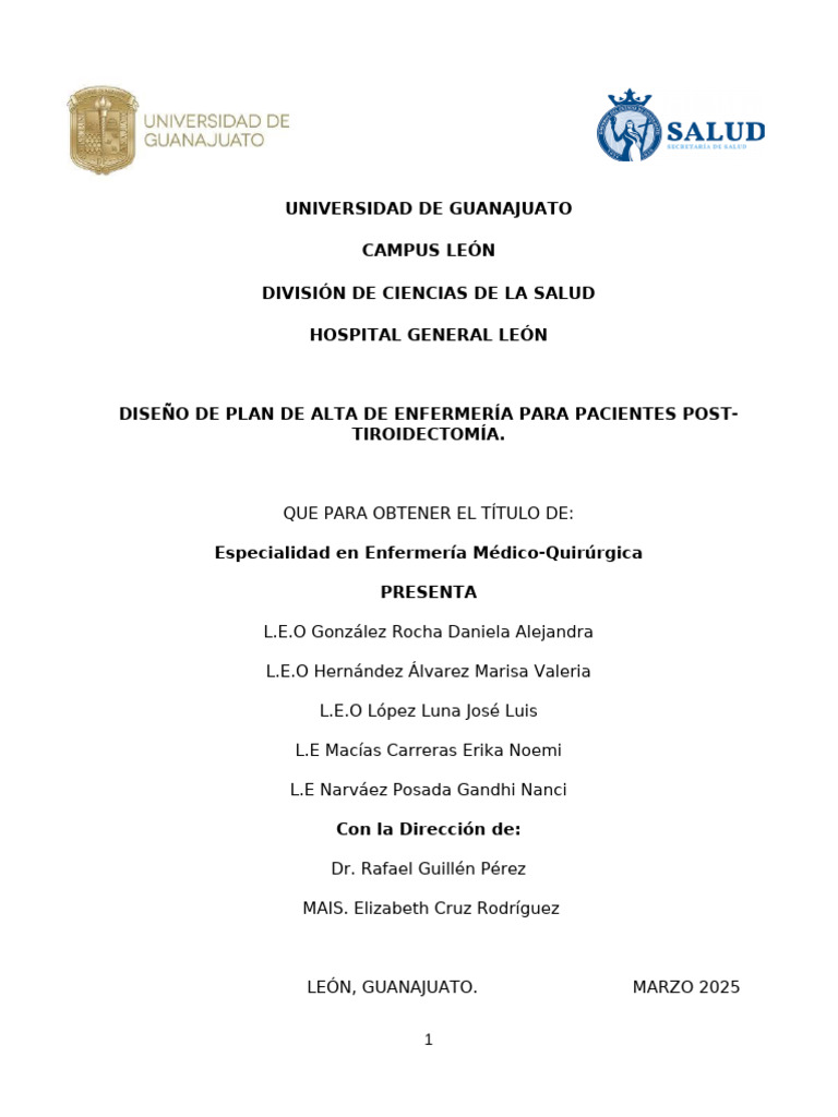 Tiroides Plan Alta Con Bibliografias | PDF | Enfermería | Hospital