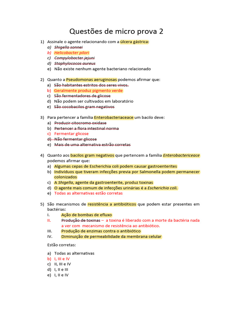 Alanis - Prova Micro - Corrigida | PDF | Estreptococos | Tuberculose