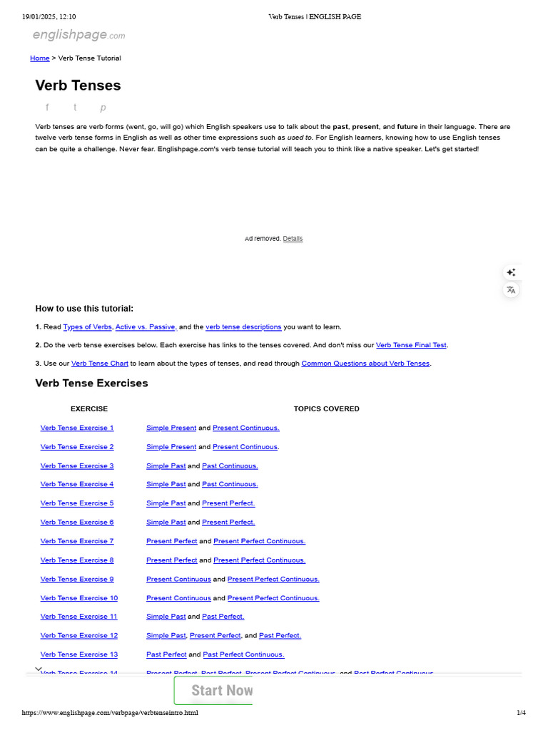 Verb Tenses 1 - ENGLISH PAGE | PDF | Grammatical Tense | English Language