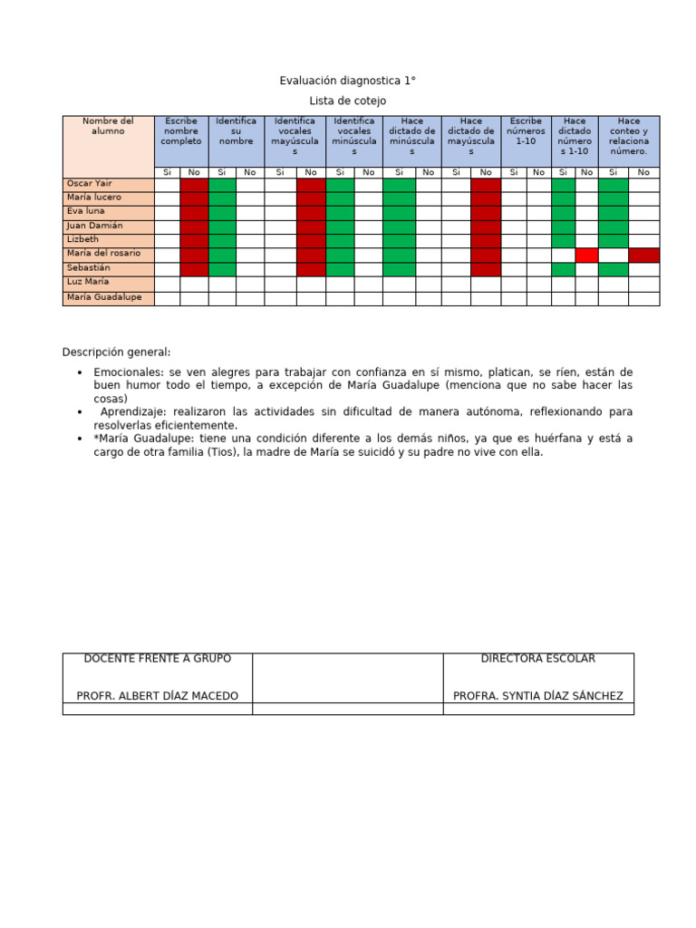 Evaluación Diagnóstica de Primer Grado | PDF