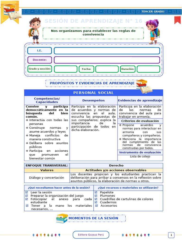 1.- Sesiones de aprendizaje - Semana 3 - UDA I - Editora Quipus Perú | PDF | Evaluación ...