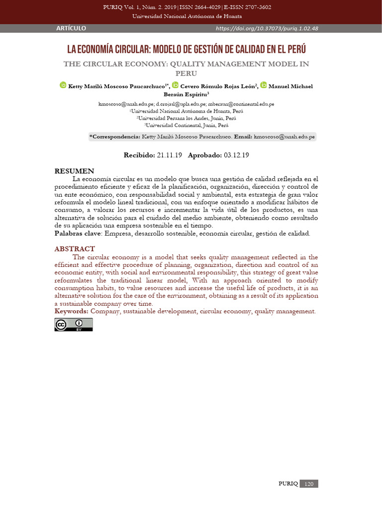 Economía Circular y Gestión de Calidad en Perú | PDF | Sustentabilidad ...