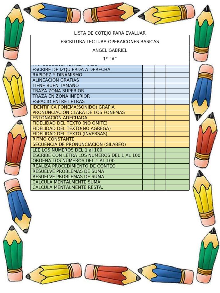 Lista de Cotejos Escritura Lectura Operaciones | PDF