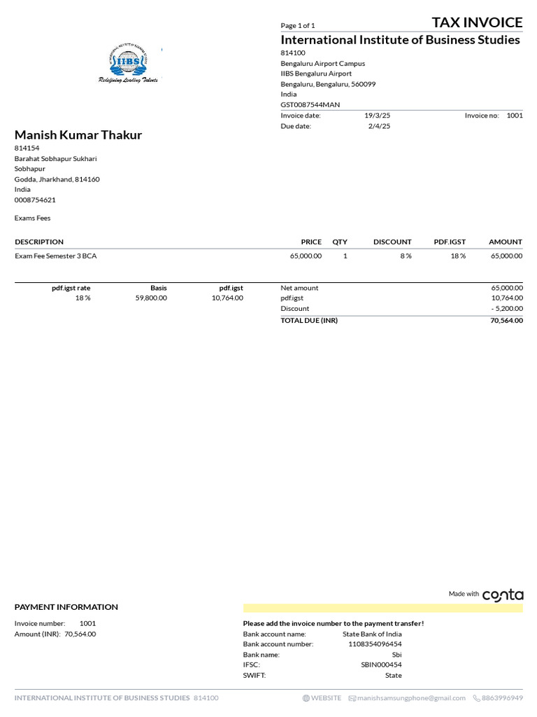 Invoice 1001 | PDF | Taxation | Money