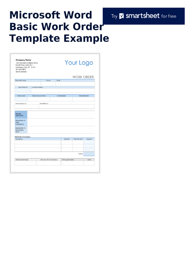 Ic Basic Work Order Template Example 8963 - Word | PDF | Temperature ...
