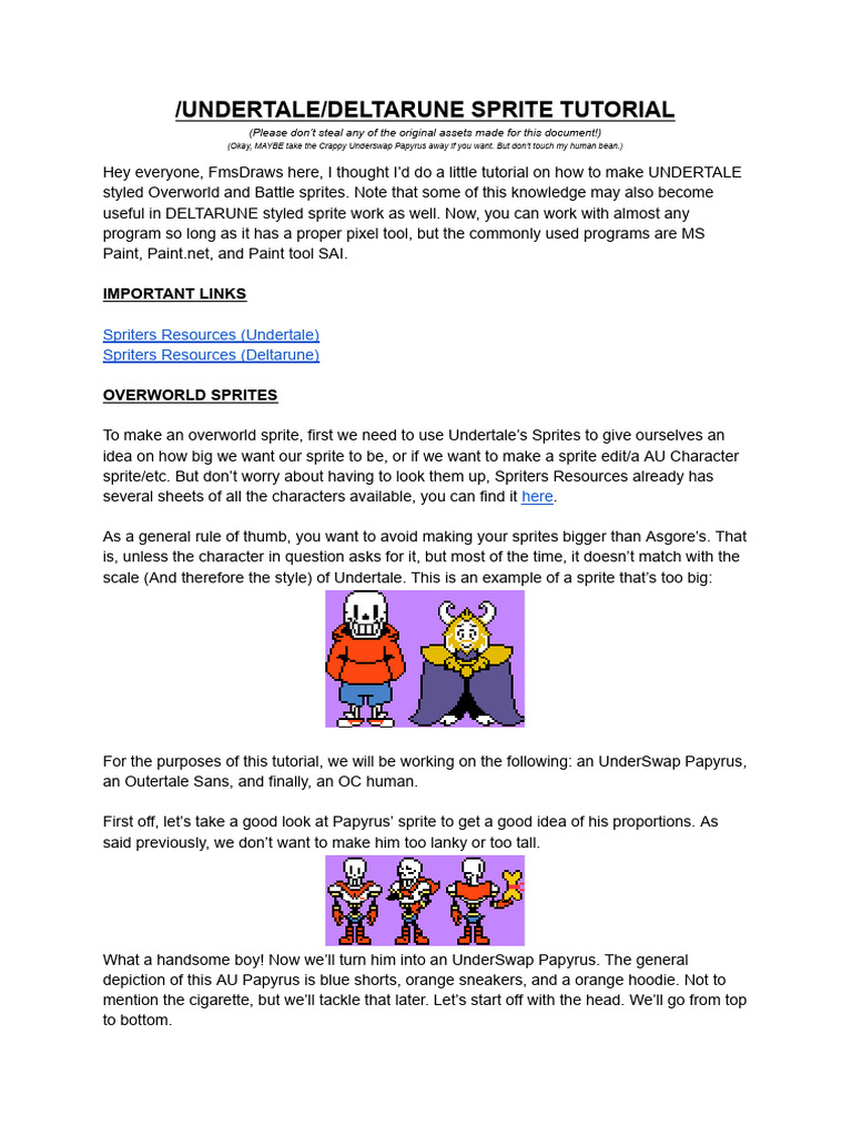 Undertale Overworld, Talk and Battle Sprites Tutorial | PDF