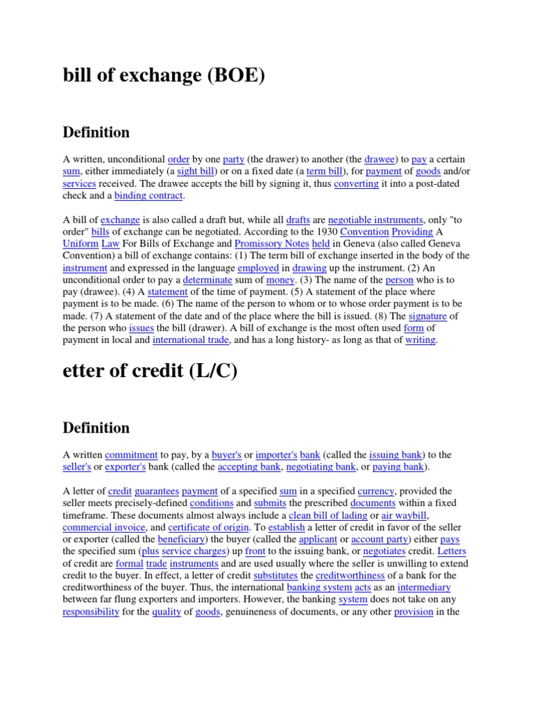 Bill of Exchange | Negotiable Instrument | Letter Of Credit