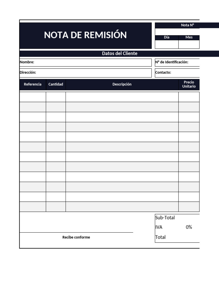 Formato de Nota de Remisión en Excel | PDF