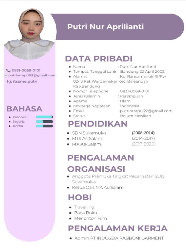Cv-Putri Nur Aprilianti - 1 | PDF