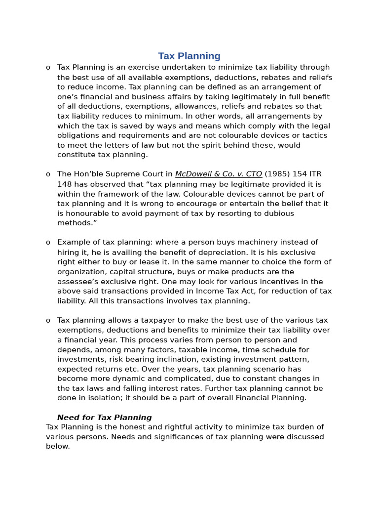 Tax Planning, Avoidance, Evasion | PDF | Taxes | Tax Avoidance