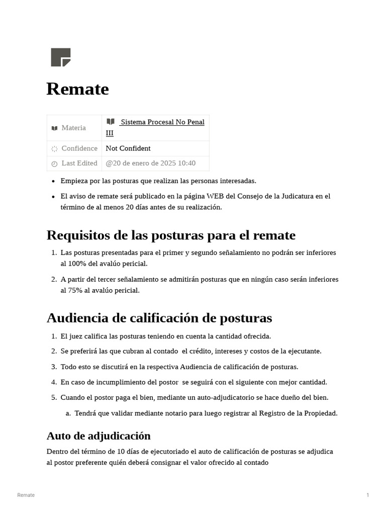 Proceso de Remate en Sistema No Penal | PDF