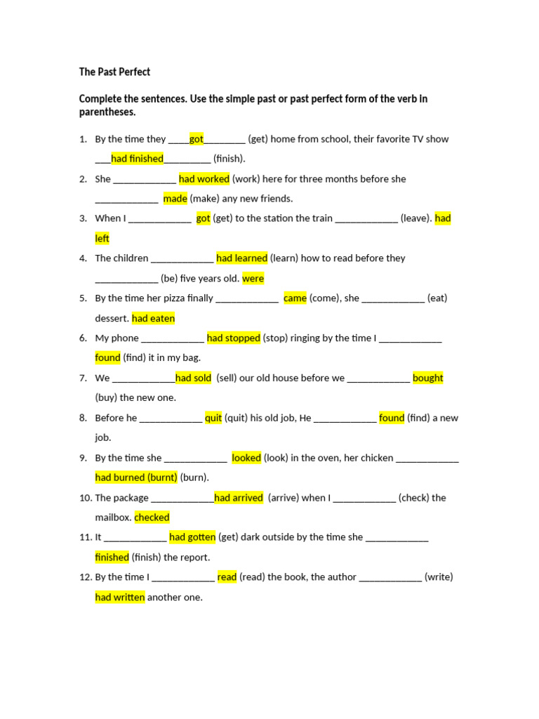 Past Perf Simp Past | PDF