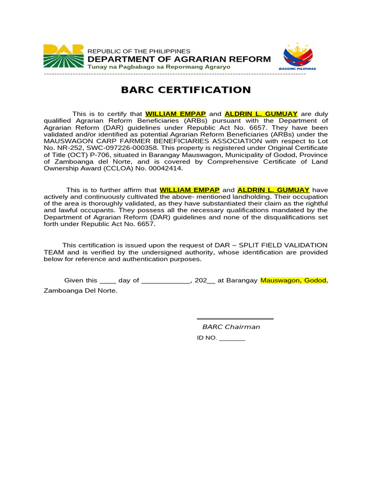 Barc Certification Revised | PDF