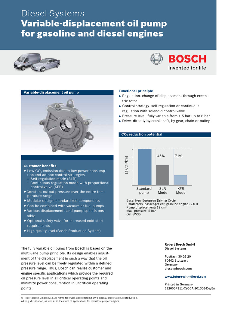 mb + bosch Variable displacement ' eng' oil pump | PDF | Pump | Engines