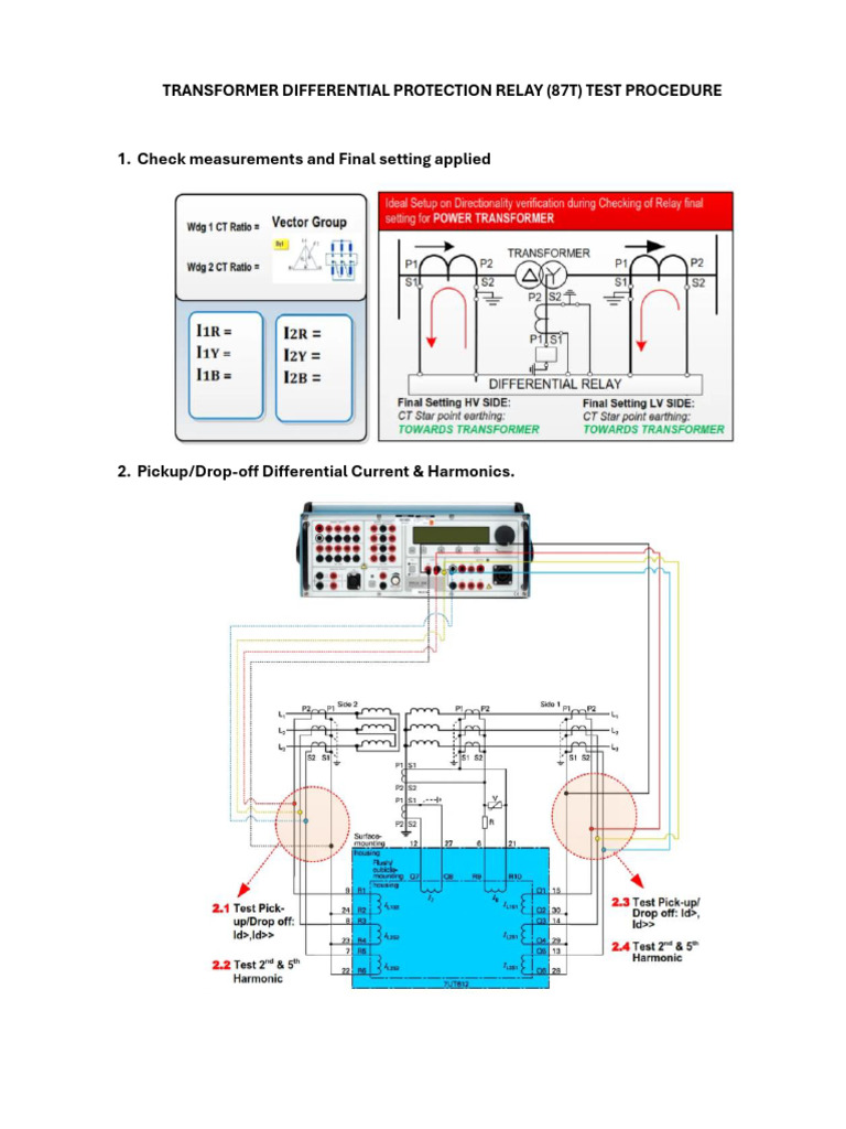 Transformer Differential Protection Relay (87T) Test Procedure | PDF