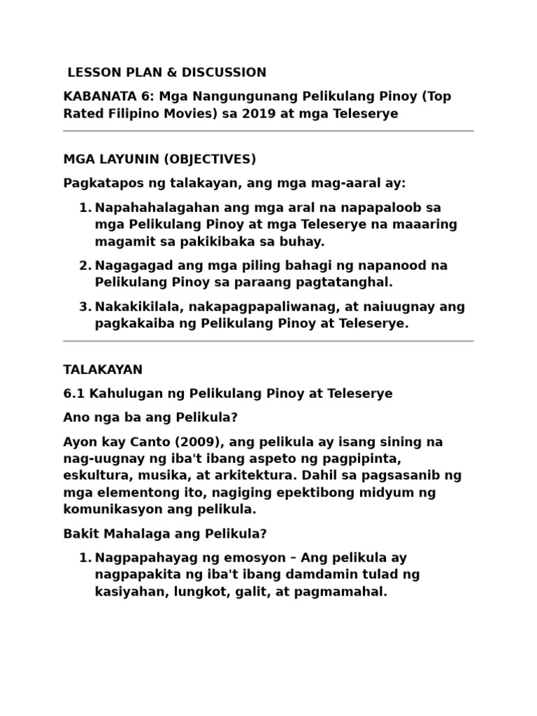 Ge12 Kabanata 6 Mga Nangungunang Pelikulang Pinoy Sa 2019 at Mga Teleserye | PDF