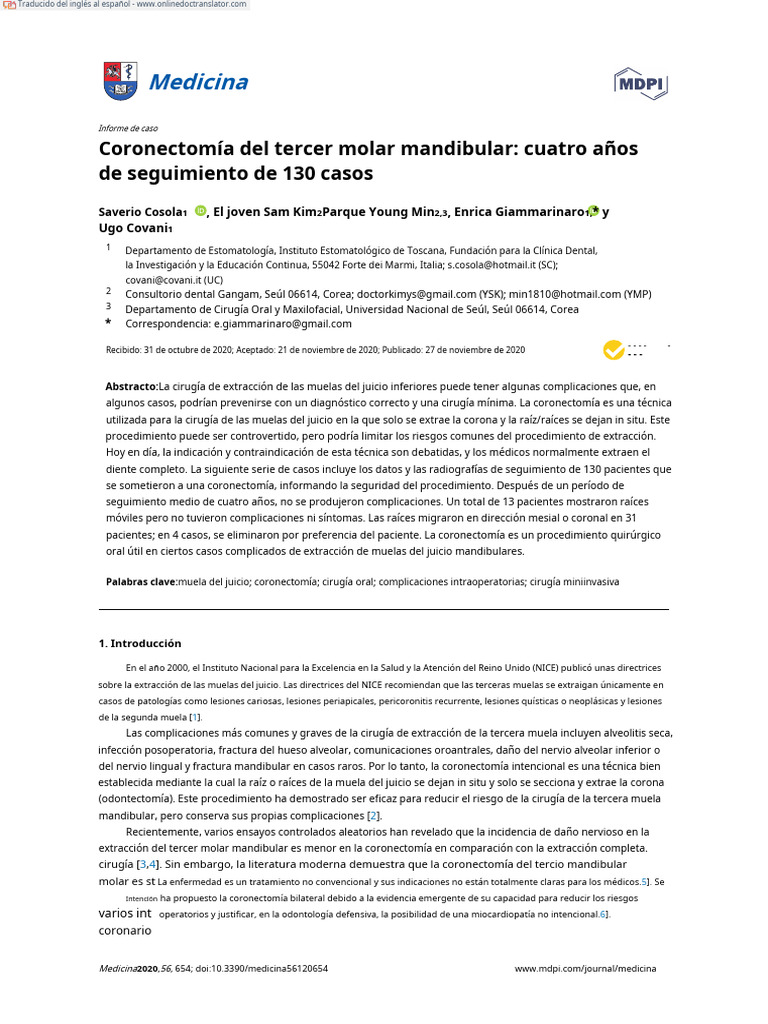 Coronectomía - Kelvin - En.es | PDF | Odontología | Cirugía