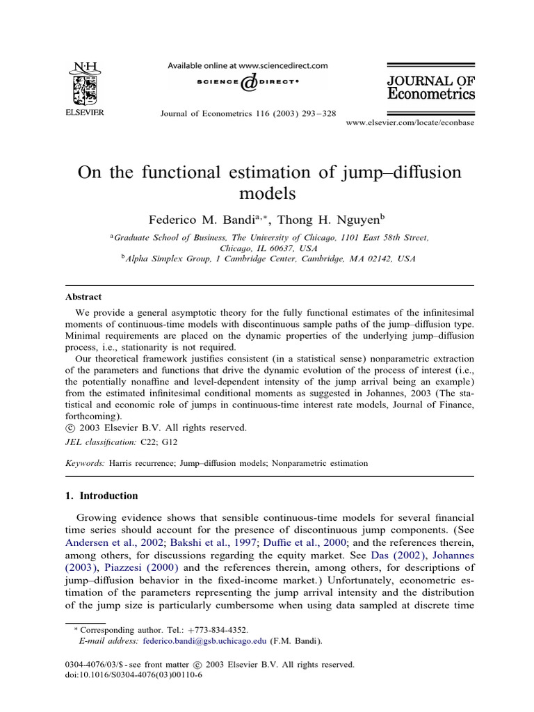On The Functional Estimation of Jump-Diffusion Models | PDF | Normal ...