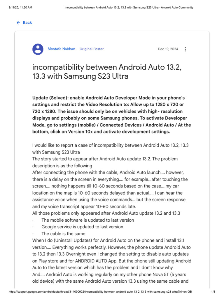 incompatibility between Android Auto 13.2, 13.3 with Samsung S23 Ultra - Android Auto Community ...