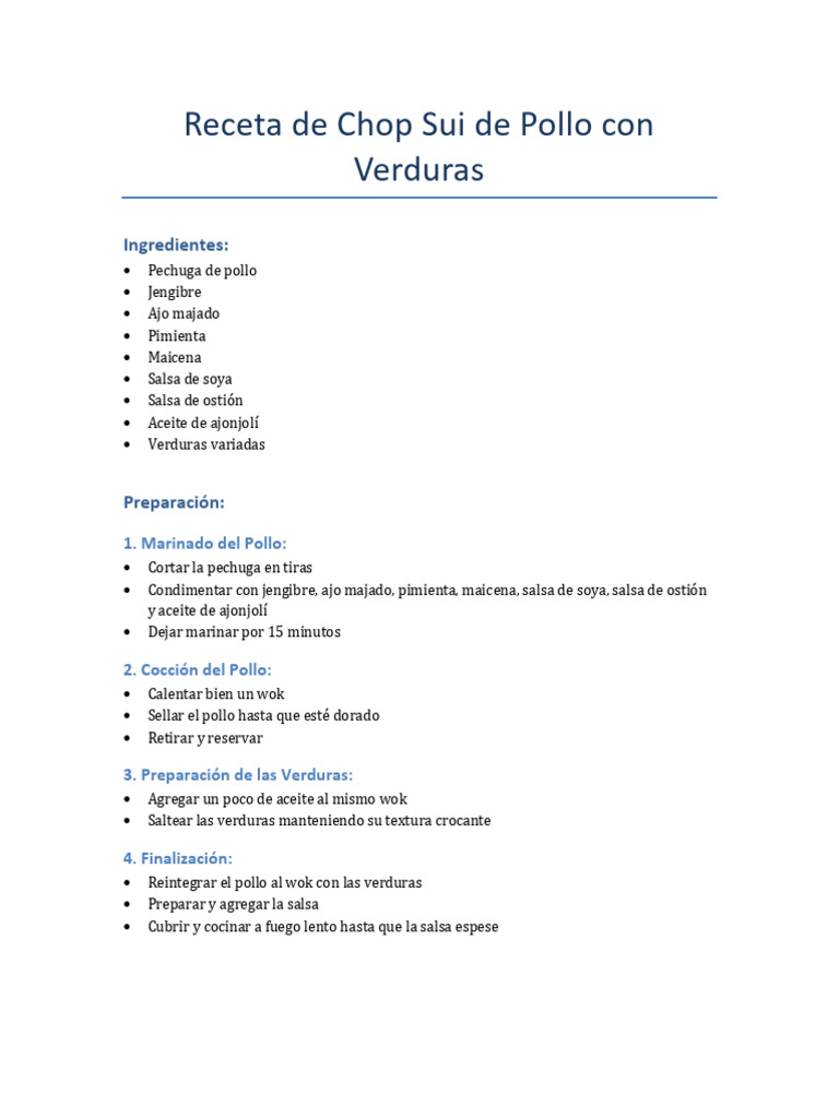 Receta Chop Sui Pollo | PDF
