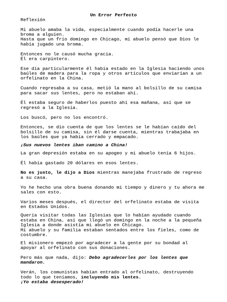 Un Error Perfecto y su Lección | PDF