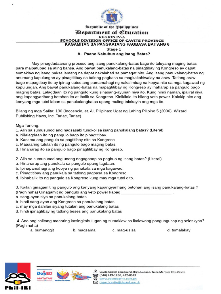 Grade6 Reading Material - FIL-EnG | PDF