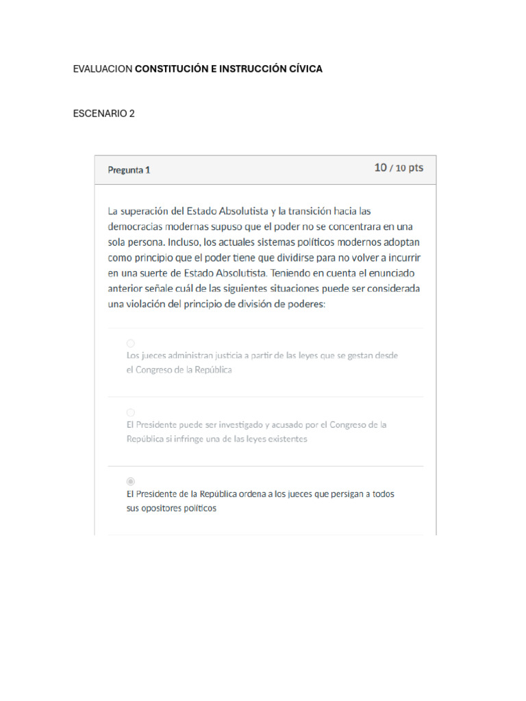 EVALUACION CONSTITUCIÓN E INSTRUCCIÓN CÍVICA- ESCENARIO 2 | PDF