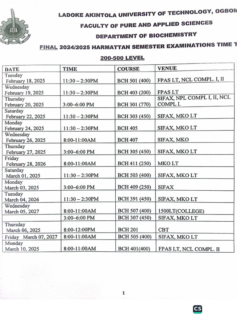 Exam Timetable | PDF