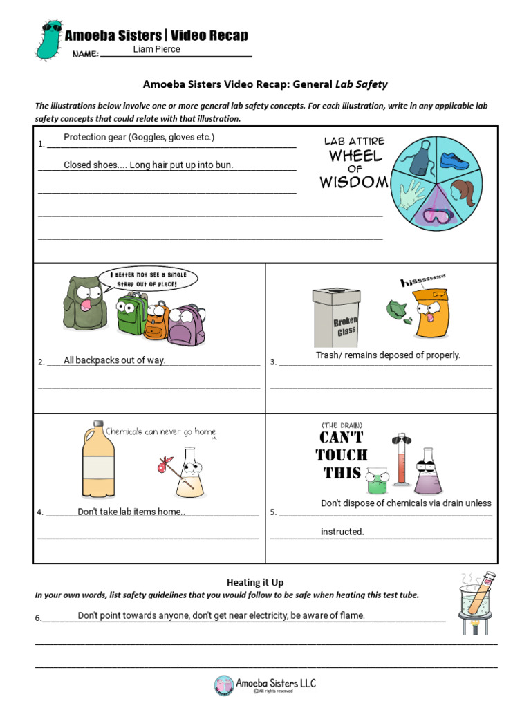 Liam Pierce - Amoeba Sisters Lab Safety Page 1.pdf.Kami | PDF