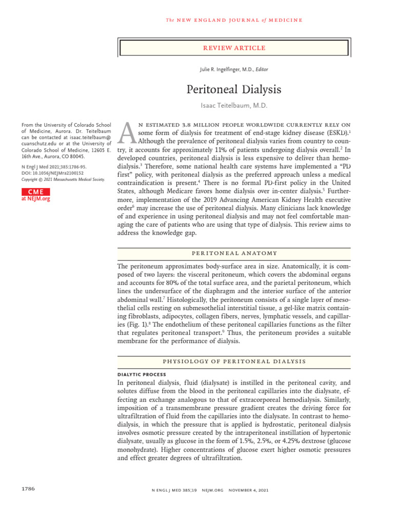 Dialisis Peritoneal NEJM 2021 | PDF | Dialysis | Peritoneum
