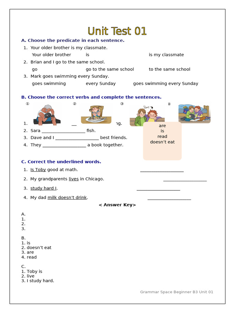 Predicate and Verb Exercises for Beginners | PDF