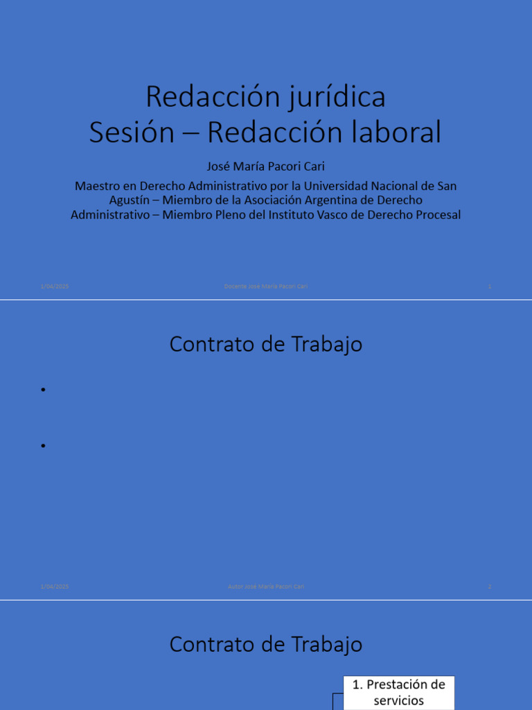 Sesión - Redacción Jurídica Derecho Laboral - Diapositivas - Autor José María Pacori Cari | PDF ...