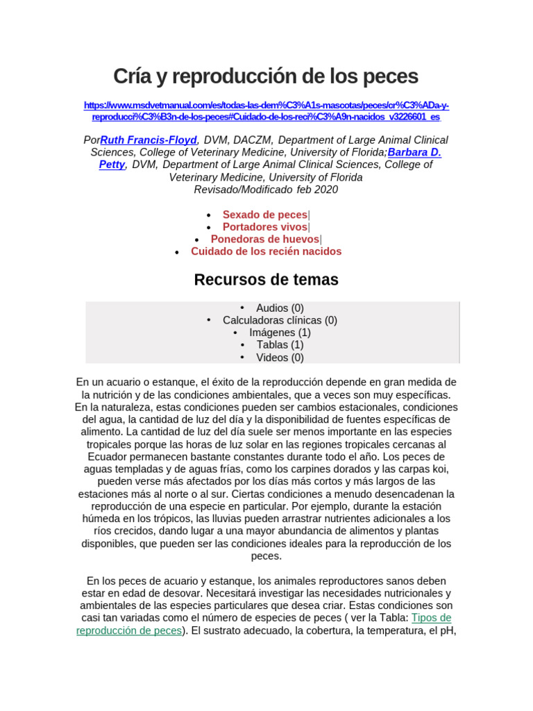 Cría y Reproducción de Los Peces | PDF | Acuario | Pescado