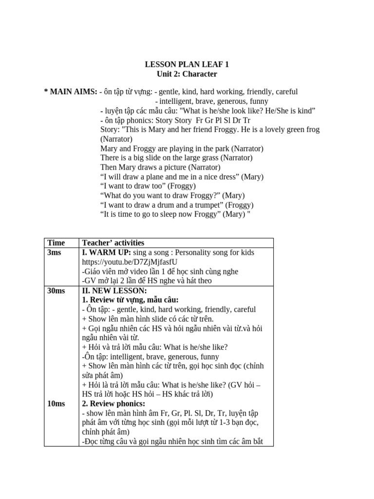 Lesson Plan Leaf 1 - Unit 2 | PDF
