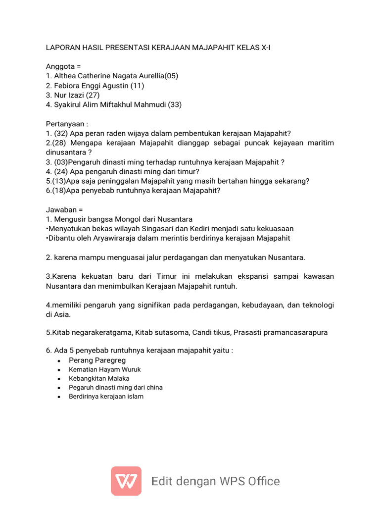 Laporan Hasil Presentasi Kelas X-I | PDF