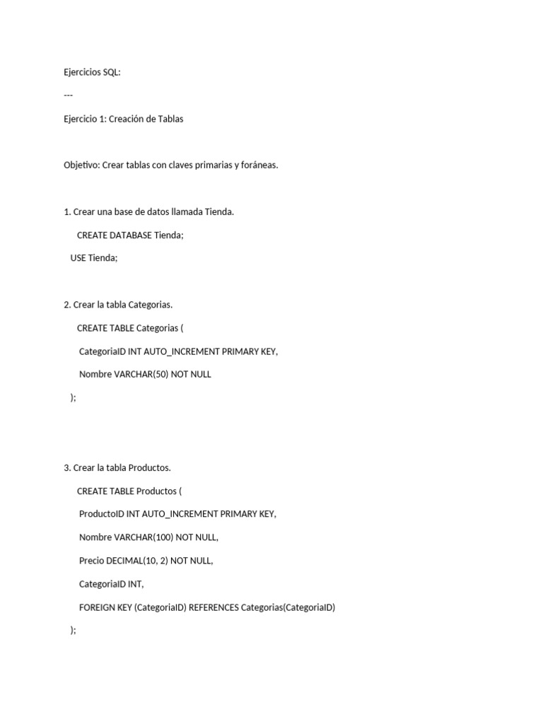 Ejercicios SQL | PDF | SQL | Datos