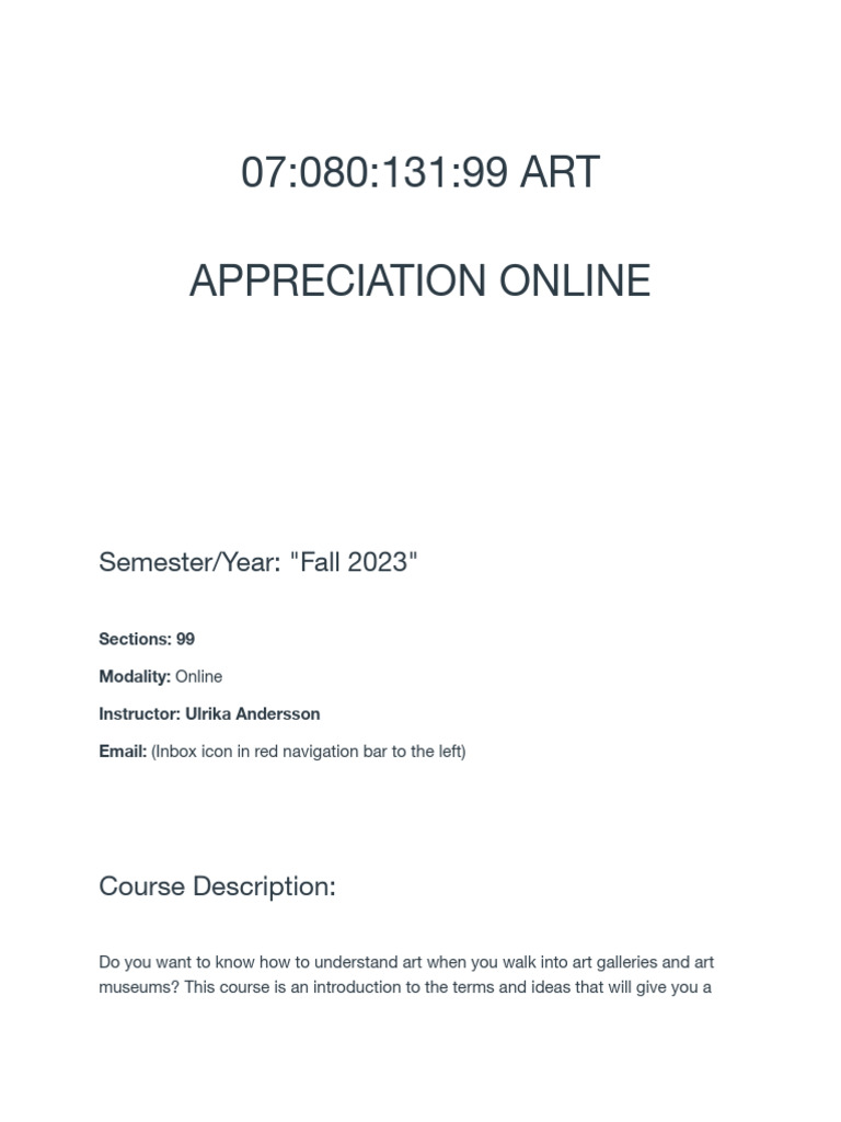 Art Appreciation Syllabus PDF | PDF | Distance Education
