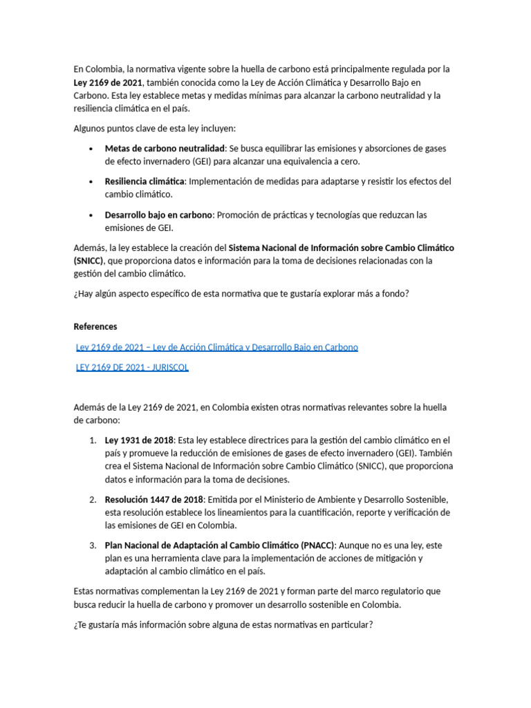 Ley 2169 de 2021: Acción Climática en Colombia | PDF | Huella de ...