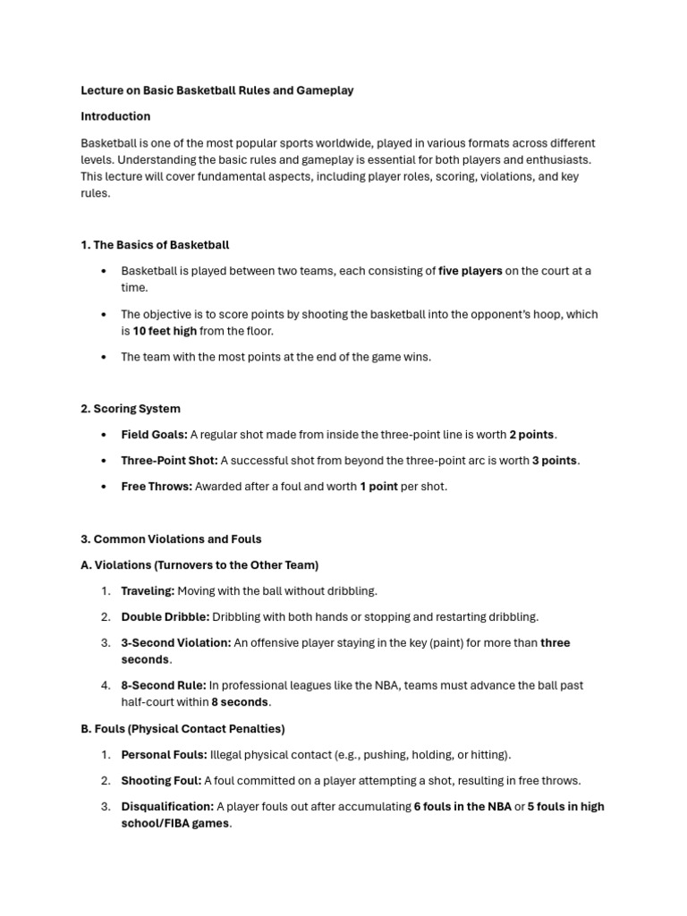 Basic Basketball Rules Explained | PDF | Volleyball | Basketball Positions