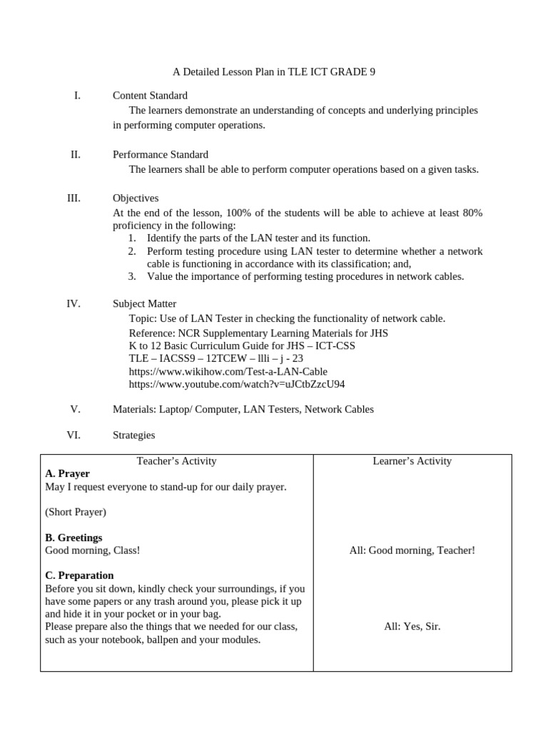 Detailed Lesson Plan ICT 7 | PDF | Computer Network | Electrical Connector