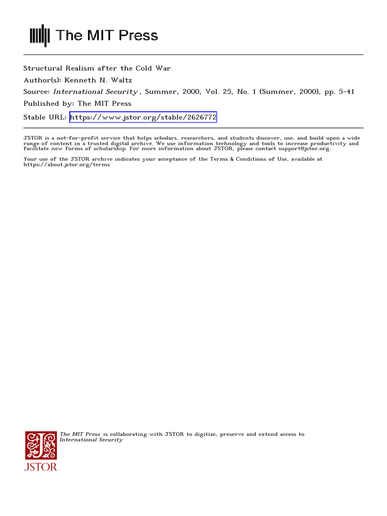 Waltz StructuralRealismCold 2000 | PDF | Democracy | Political Ideologies