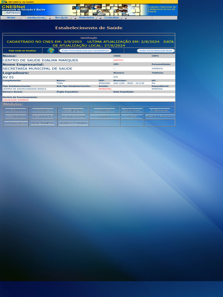 Ficha Estabelecimento - Modulo Básico | PDF