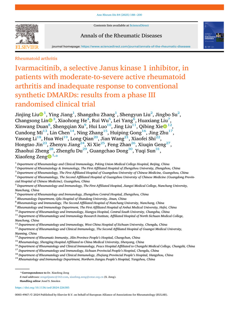 Jinjing Liu Ivarmacitinib A Selective Janus Kinase 1 | PDF | Rheumatology | C Reactive Protein